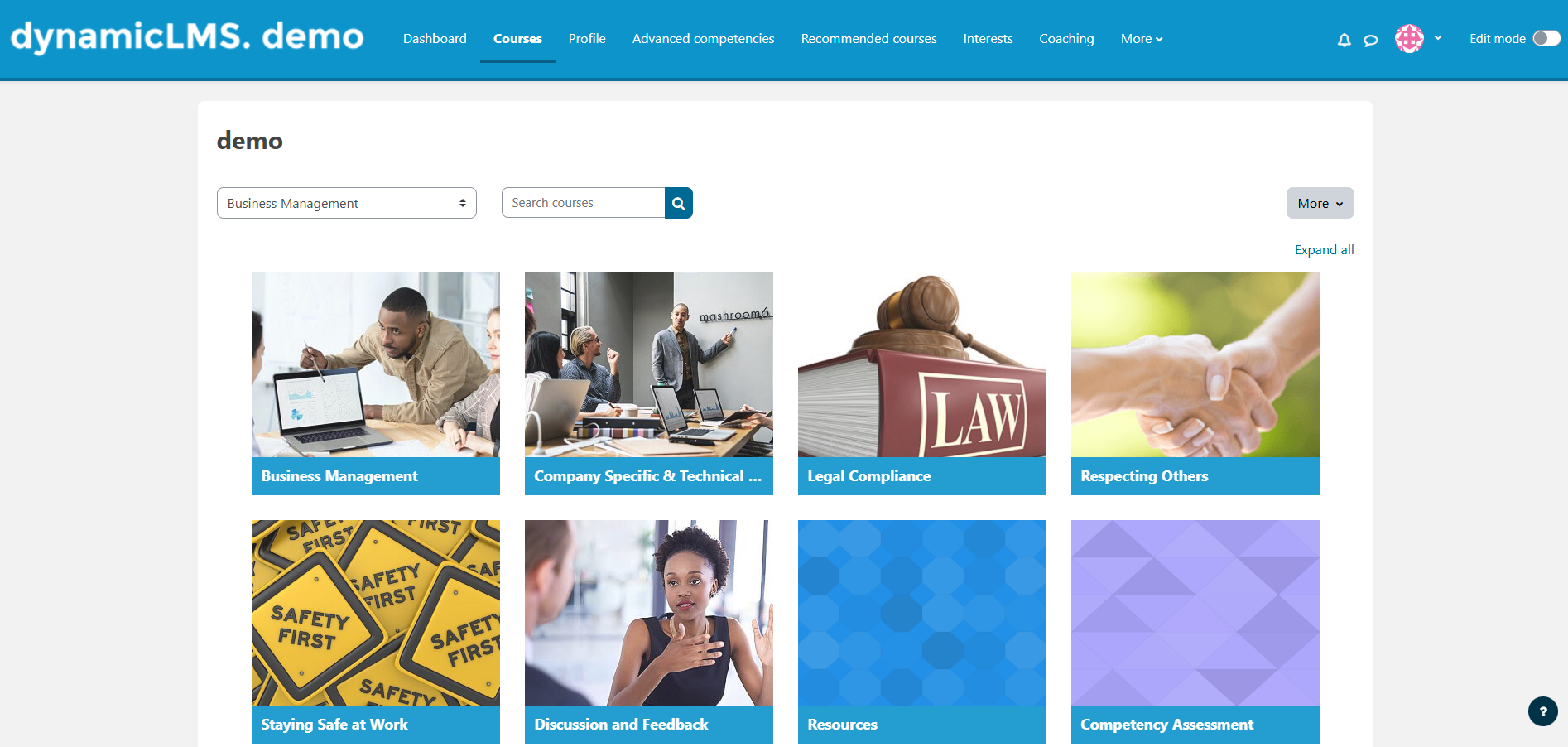 Main navigation – Dynamic LMS userguide